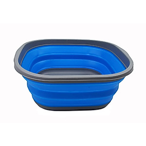 SAMMART 10L (2.6 Gallons) Collapsible Tub - Foldable Dish Tub - Portable Washing Basin - Space Saving Plastic Washtub (Dark Grey/Blue, 1)