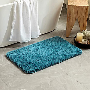 MIULEE Set of 2 Bathroom mats and Toilet Rugs, 16''x24''+16''x24''+20''x20''(U-Shaped), Non Slip Soft Rugs for Bath Tub Shower, Teal
