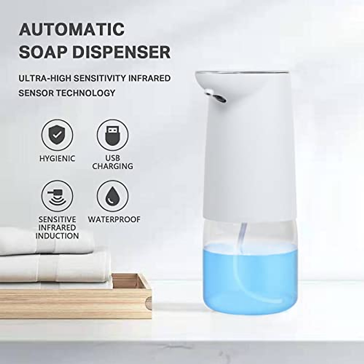Automatic Soap Dispenser 16.9 oz/500 ml Touchless Hand Free Soap Dispenser with 2 Adjustable Level and Infrared Motion Sensor for Bathroom Kitchen, Home Office, Hotel and Outdoor