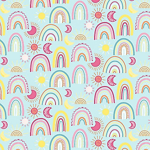 3 Wishes Friendship Forest Flannel by Katie Yost 19191 Turquoise Rainbows & Sunshine Fabric