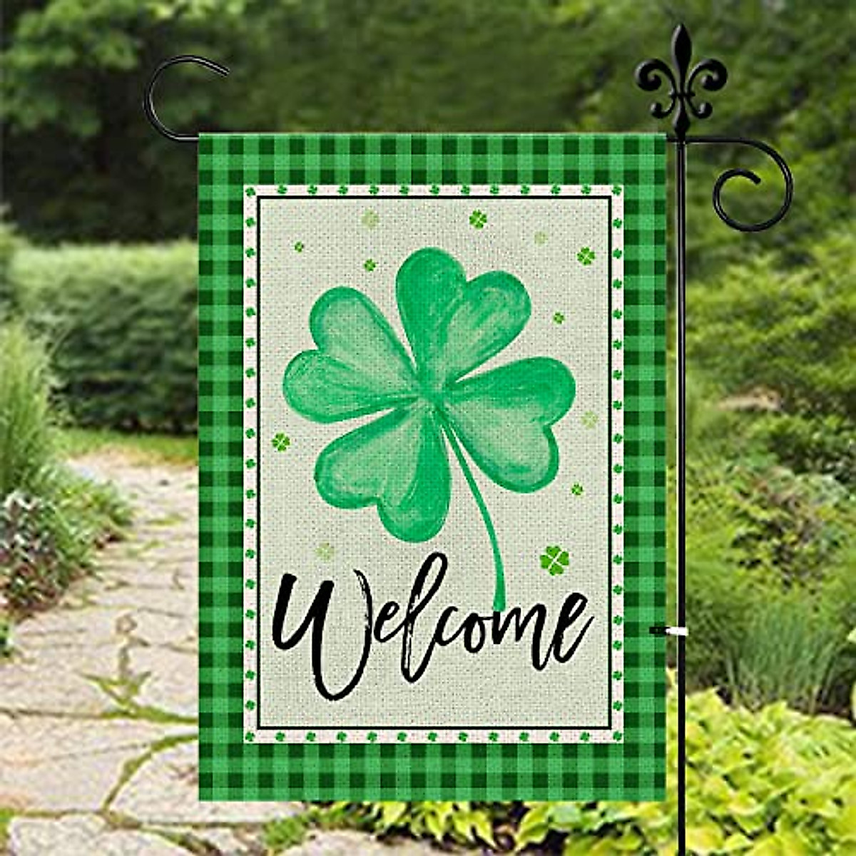 Mloabuc St. Patrick's Day Garden Flag Welcome Lucky Buffalo Lattice Yard Flag Farmhouse Double Sided Lattice Vertical Outdoor Decor 12 x 18 In