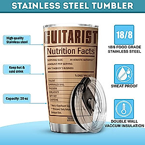 ZOXIX Guitar Insulated Tumblers 20oz Guitarist Nutrition Facts Cup With Lid Vintage Music Gifts For Guitarists Musician Acoustic Band Music Teacher Gifts Guitar Lover