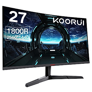 KOORUI QHD Curved 27 Inch Monitor, Fast VA Computer Gaming Monitor(2560 * 1440P, R1800, 144Hz, 1ms, DCI-P3 85%, DP+HDMI, Game Mode, Eye Protection, Rocker Button), Narrow Bezel