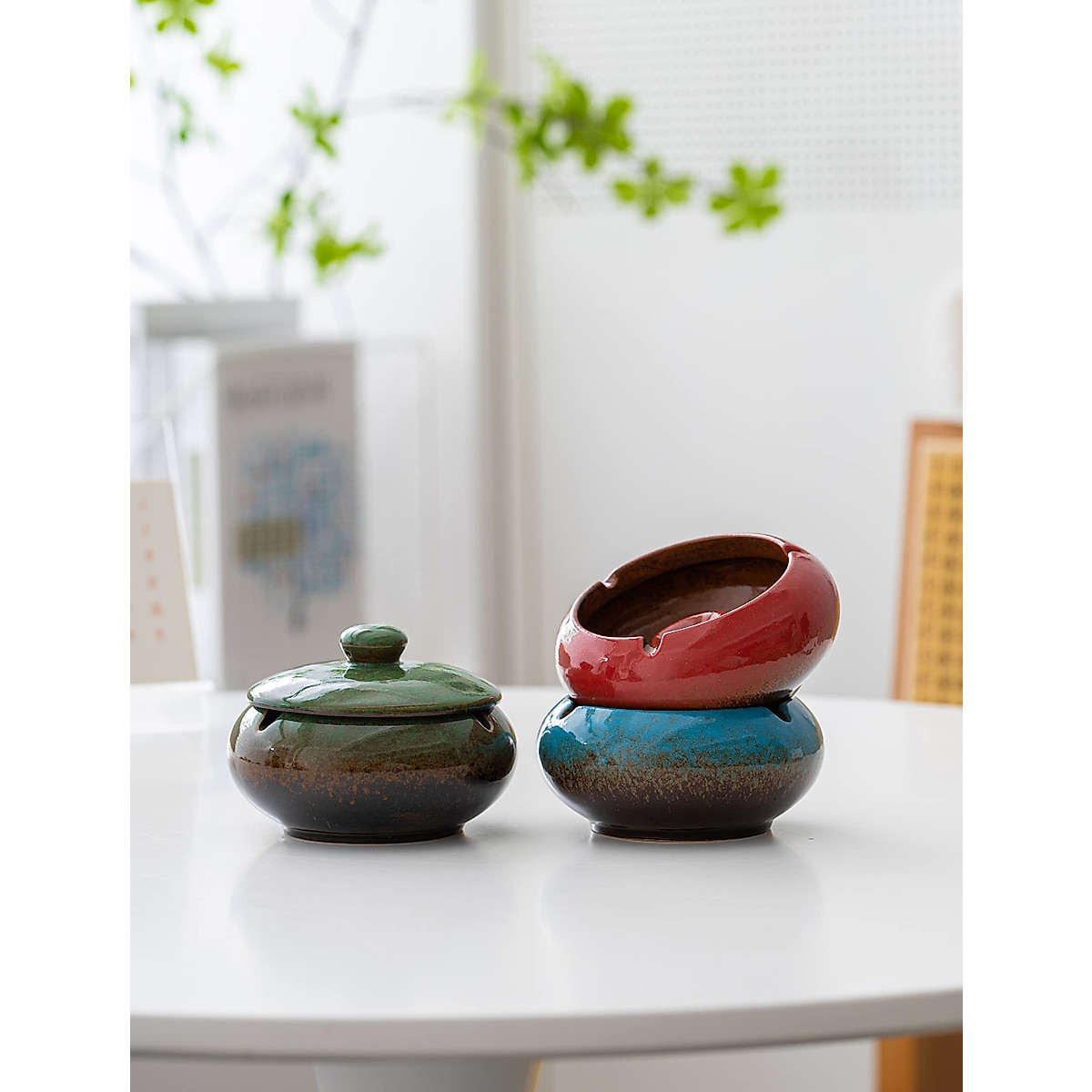 Tusentac Ceramic Canister Jar Decor Lid for Home Decor Office Decoration Anti-Skid Ceramic Kanji Green