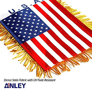 Anley 4 X 6 Inch USA Fringy Window Hanging Flag - Mini Flag Banner & Car Rearview Mirror Décor - Fringed & Double Sided - American Hanging Flag with Suction Cup