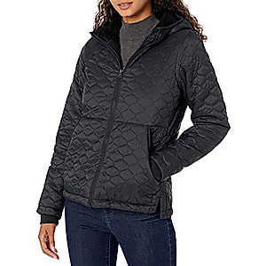 Amazon Essentials Women's Lightweight Quilted Full-Zip Water-Resistant Sherpa-Lined Hooded Puffer Jacket, Black, XX-Large