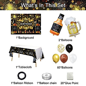 Heidaman Party Decorations For Men，Aged to Perfection Party Supplies，Men Birthday Decorations Include Whiskey Cackdrop Balloons Garland Arch Tablecloth Whiskey Bottle Beer Foil Balloons