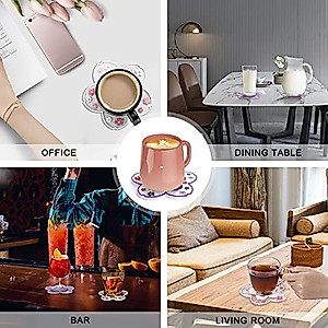 Conisy Flower Coasters for Drinks,6 Pcs Cute Non-Slip Washable Reusable Heat Resistant Silicone Coasters (Sakura,Purple & White)