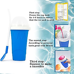 Slushy Maker Cup Slushie Cup Frozen Magic Cup Squeeze Cup Double Layer Slushy Maker DIY Homemade Smoothie Cups (Blue+Pink)