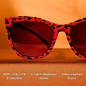Sofia Vergara x Foster Grant Women's Sofia Sunglasses Cat Eye, Black and Red Leopard, 55 mm