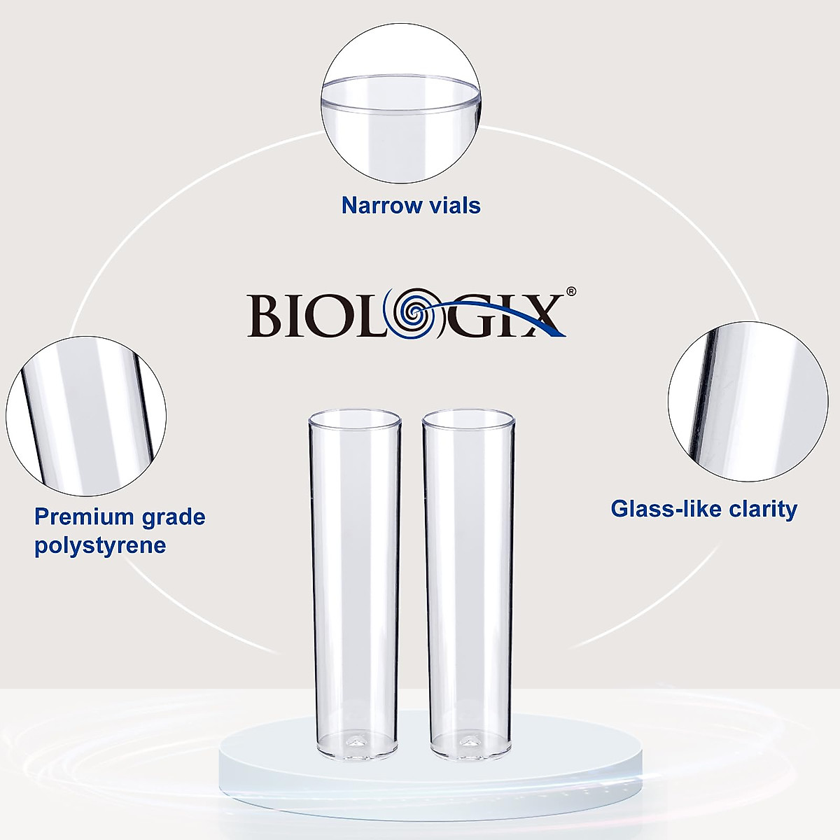 100Pcs Biologix Drosophila Vials with Tray, 25 x 95mm Narrow Vials for Drosophila Culture, Disposable Vials Plastic for Observation – Polystyrene (PS) Lab Vials with Rack, Combo Package 100 PCS/Pack