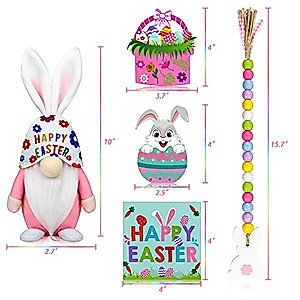 5 PCS Easter Gnome Tiered Tray Decor (Tray Not Included) - Gnomes Plush, Happy Easter Egg Mini Wood Sign, Wooden Bunny Bead Garland - Spring Easter Gift, Easter Day Party Decor for Home Kitchen