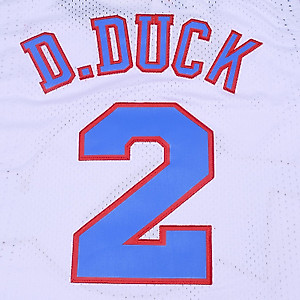 Mens Basketball Jersey #2 D Duck 90s Moive Space Shirts (White, Large)