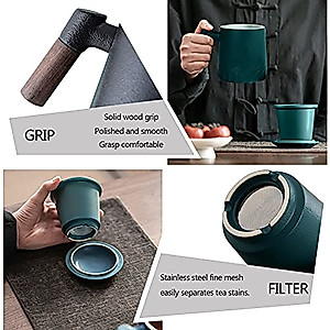 Shimkong Handle Tea Mug, Chinese Ceramic Tea Cup with Infuser and Lid, 13.5oz (Black)