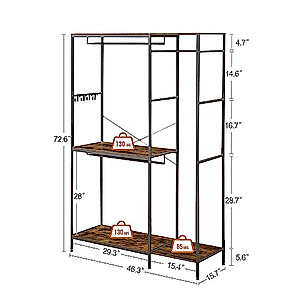 Wollmix Clothes Rack,Clothes Rack with Shelves,Freestanding Closet Organizer for Living Bedroom Room Kitchen Bathroom Entryway Office Storage Shelves Clothes Hanging Rack,Rustic Brown