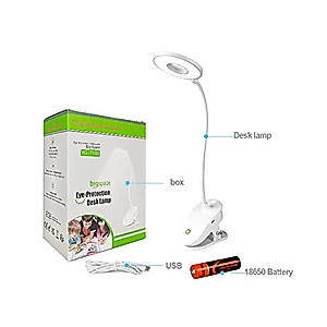 Clip on Lamp,Battery Powered Reading Lamp,Clip on Light for Bed Clip on Battery Light with 3 Brightness Level,USB Rechargeable, Reading Lamp