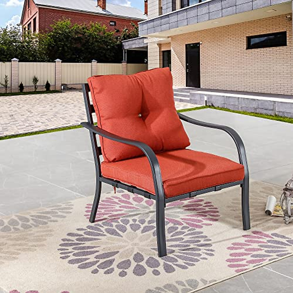 LOKATSE HOME 2 Piece Patio Dining Chairs Cushioned Furniture for Lawn Garden Balcony Poolside, Red