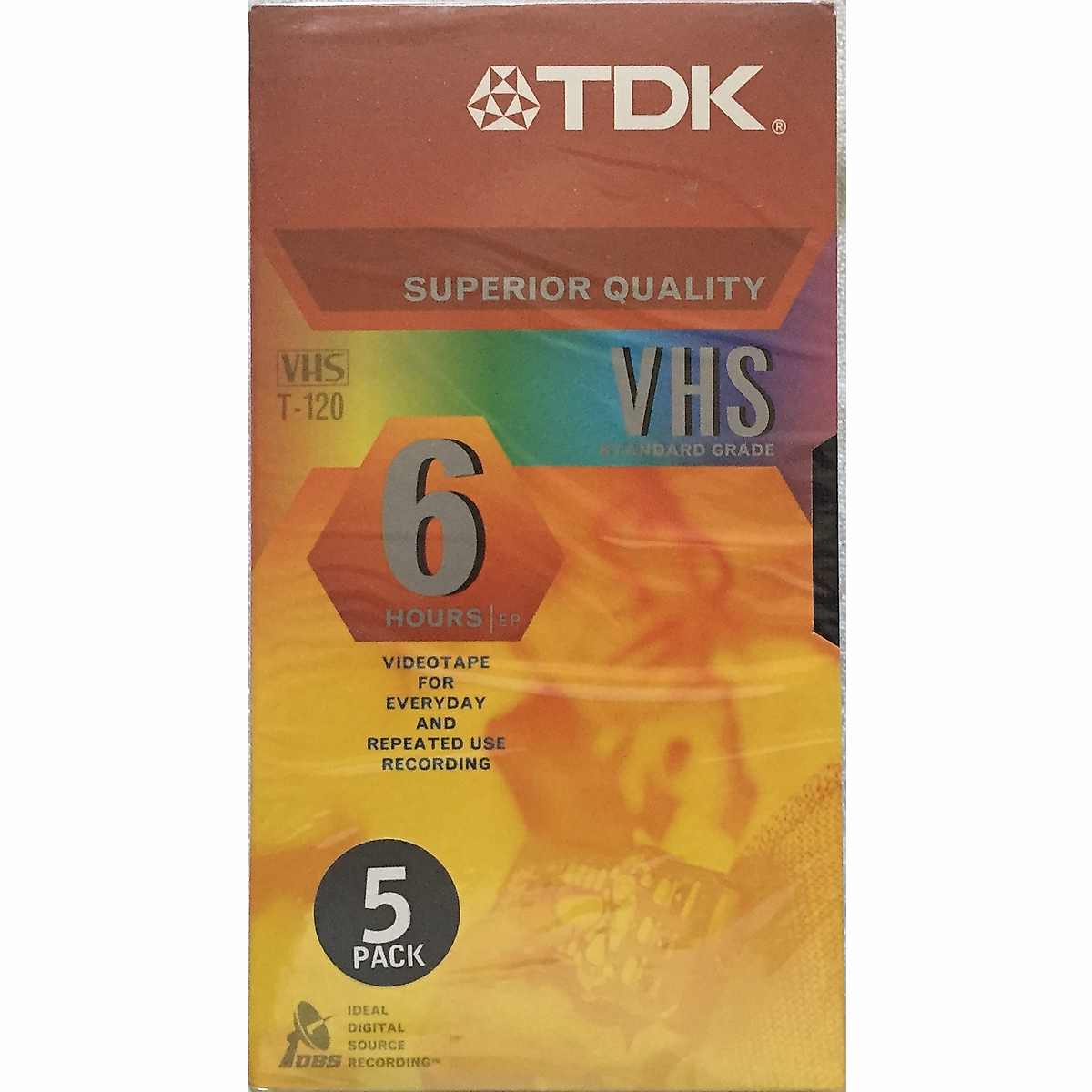 5 Pack TDK VHS Standard Grade T-120 Videotape 6 Hours EP Superior Quality