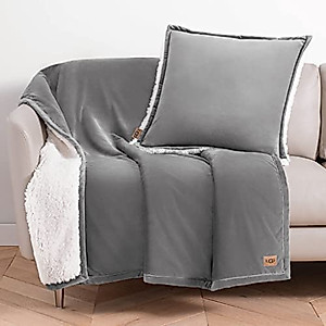 UGG Bliss Sherpa Throw Blanket - Plush Oversized Reversible Accent Blanket - 50” x 70” - Charcoal