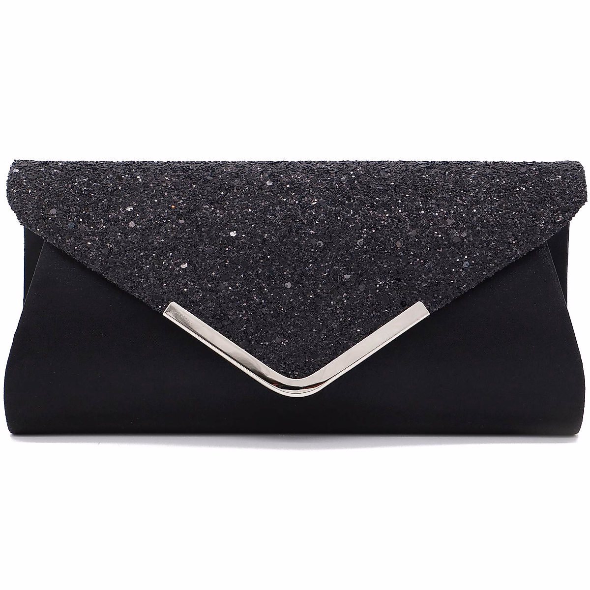 ZIUMUDY Sparkly Glitter Evening Envelop Clutches Shoulder Chain Bags Bridal Wedding Clutch Purse Wallet (Black)