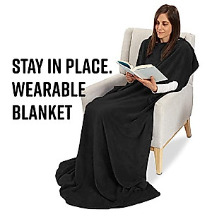 CANDY CANE Premium Wearable Blanket 70"x50" with Three Holes - Super Soft, Lightweight, Microplush, Cozy and Functional Throw Blanket for Adult, Women and Men (Black Licorice)