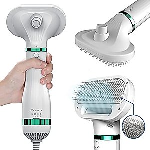 Dog Hair Dryer for Dogs & Cats | Portable and Quiet 2 in 1 Pet Hair Dryer with Self Cleaning Slicker Brush | Cat & Dog Blower Grooming Dryer | Professional Pet Blow Dryer | Adjustable Temperature