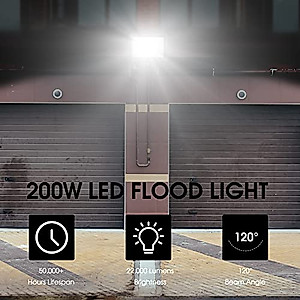 XYCN 200W LED Flood Light 2 Pack, 22500lm Super Bright Security Lights, IP66 Waterproof Outdoor Flood Light, 5000K Daylight White Floodlight for Yard, Garden,Basketball Court, Arena