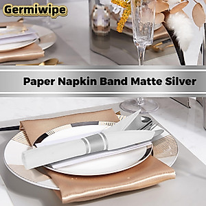 Germiwipe Paper Napkin Band, 200PCS Matte Silver Napkin Ring Self-Adhesive, Silverware Wraps Bands,Table Setup Wedding Event Party Supply (Matte Silver /200pcs)
