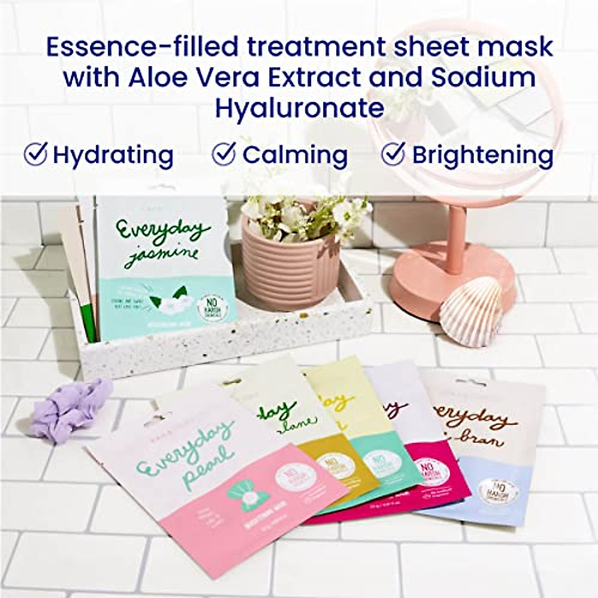 Everyday Set of 8 Sheet Masks (8 Pack Bundle) - Hydrating Essence Korean Sheet Mask, for All Skin Types, Revitalizing, Purifying, Illuminating, Hydrating, Anti-aging With No Harsh Chemicals and Safe for Sensitive Skin