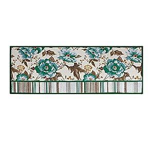 yazi Fabric Kitchen Mat Area Rug Green Striped Flower Non-Slip Rubber Backing Floomat,47x18 Inches