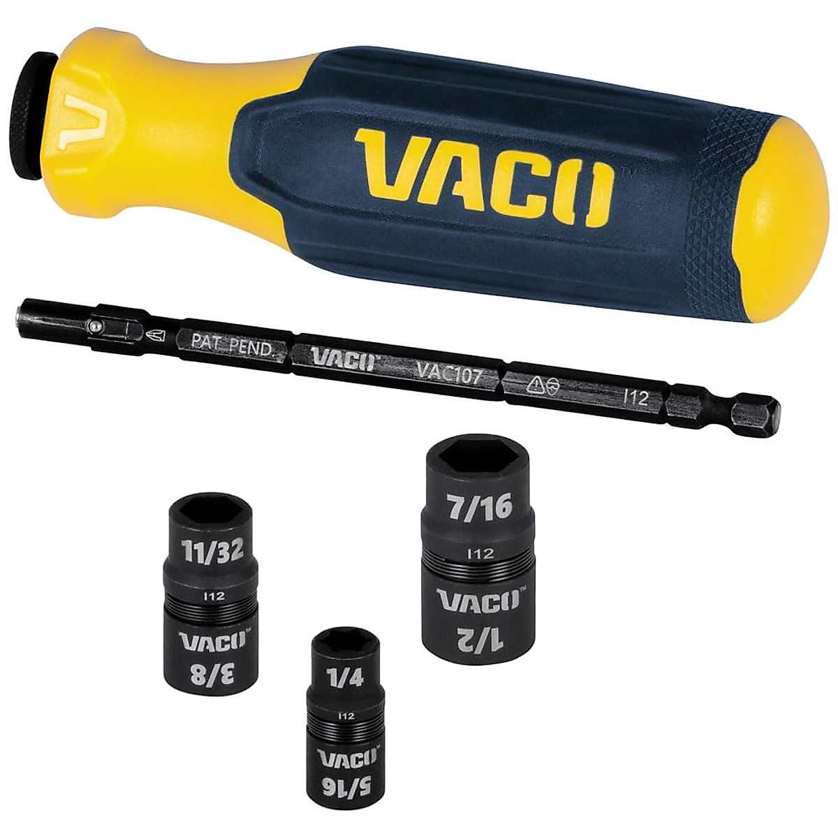 VACO VAC1070 Impact Driver, 7-in-1 SAE Multi-Bit Impact Flip Socket with Handle, 6 Easy-to-Identify Hex Driver Sizes and 1/4-Inch Bit Holder