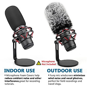 Pop Filter for Hyperx Quadcast s, Mic Foam Cover+Furry Wind Muff Compatible with Hyperx Quadcast s Microphone Pop Filter Windscreen Cover for Indoor/Outdoor Use,Combo 2Pack