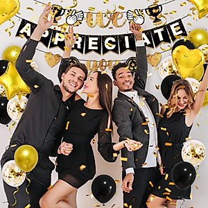 We Appreciate You Thank You Banner Appreciation Decorations Include Gold Glitter Banners Cake Cupcake Toppers Latex Foil Balloons for Teacher Doctor Staff Nurse Pastor Graduation Party (Black)