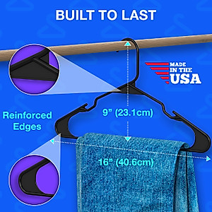 Unbreakable Clothes Hangers by Unclutter, 100 Pack. Quality, Strong Hangers, Ideal for Coats, Shirts, Blouses and Pants (100, Black)