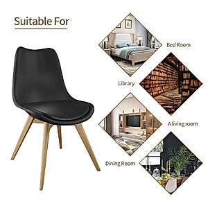 KR EVERKIND Modern Dining Room Chair Set of 4, Mid Century Modern Shell Chair with Beech Wood Legs and Soft Padded, DSW Upholstered Side Chair for Kitchen, Dining, Bedroom, Living Room, Black