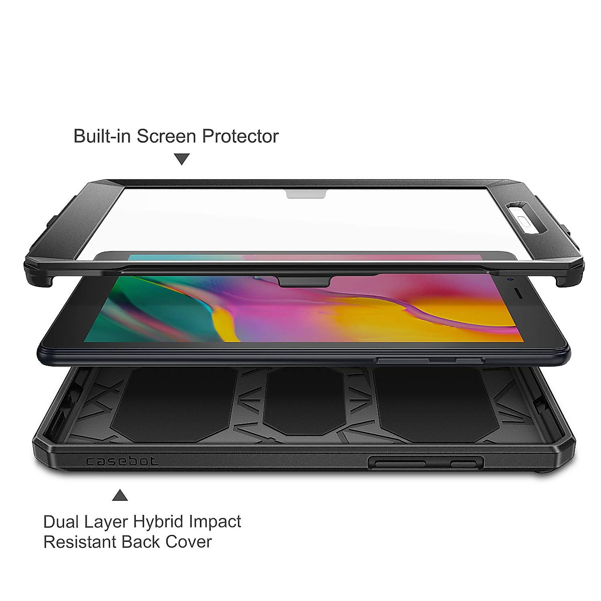 Fintie Shockproof Case for Samsung Galaxy Tab A 8.0 2019 Without S Pen Model (SM-T290 Wi-Fi, SM-T295 LTE), Tuatara Rugged Unibody Hybrid Bumper Cover w/Built-in Screen Protector, Black