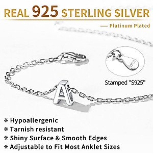 ChicSilver Dainty Initial Ankle Bracelets for Women Sterling Silver Anklet with Initial C Letter Anklets Minimalist Summer Beach Foot Chain Personalized Alphabet Jewelry