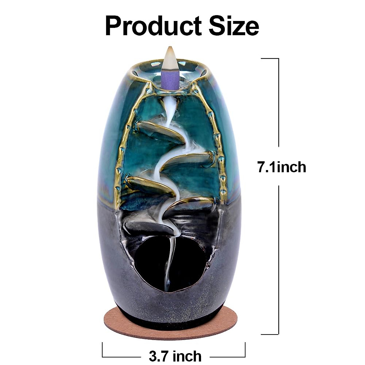 SPACEKEEPER Ceramic Backflow Incense Holder Incense Burner Waterfall, with 120 Backflow Incense Cones + 30 Incense Stick, Aromatherapy Ornament Home Decor, Blue Set