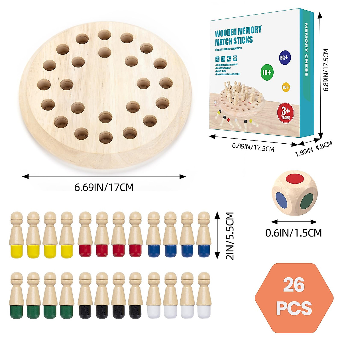 Wooden Memory Chess Matching Game: Family Board Games for Kids and Adults, Montessori Preschool Learning Educational Toy for Toddler 3 4 5 6 7 8+ Year Old, Birthday Gift for Boy Girl