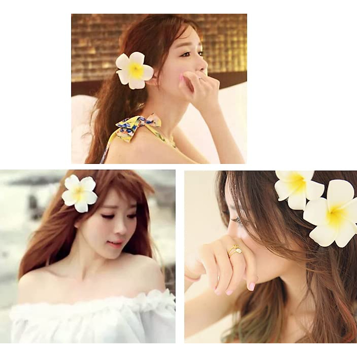 HipGirl 2.5" Hawaiian Hair Flower Clip Hair Barrettes for Women Match Hawaiian Dresses for Women Luau(6pc Cute Hair Clips for Thin Hair,Hair Clips for Girls Plumeria Hawaii Hair Accessories for Women)