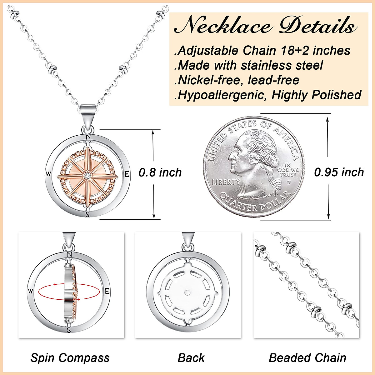 Tarsus Farewell Gifts Going Away Gift for Coworker Friends, Goodbye Moving Away Coworker Retirement Leaving Gifts for Women Graduation Gifts Compass Necklace Jewelry