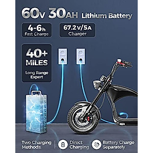 Eahora DOT Approved M1P 37Mph 2000W Electric Motorcycle for Adults, 60V 30ah Lithium Battery 40Miles Electric Scooter, 12in Vacuum Tires Full Suspension for Urban Commuting, 1-2 Person