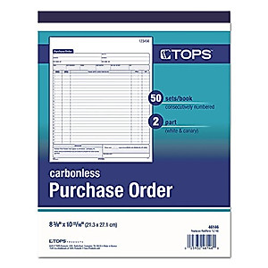 TOPS Purchase Order Book, 2-Part, Carbonless, 8-3/8 x 10-3/16 Inches, 50 Sets per Book (46146)