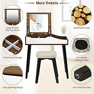 CHARMAID Vanity Set with Flip Top Mirror, Makeup Dressing Table with Large Storage Space and Removable Organizers, Bedroom Vanity Table Writing Desk with Cushioned Stool for Girls and Women