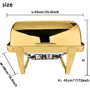 HONHPD Gold Roll Top Chafing Dish Buffet Set, 9 Quart Rectangular Stainless Steel Chafer, Buffet Servers and Warmers Set Warming Tray for Wedding, Parties, Banquet, Catering Events