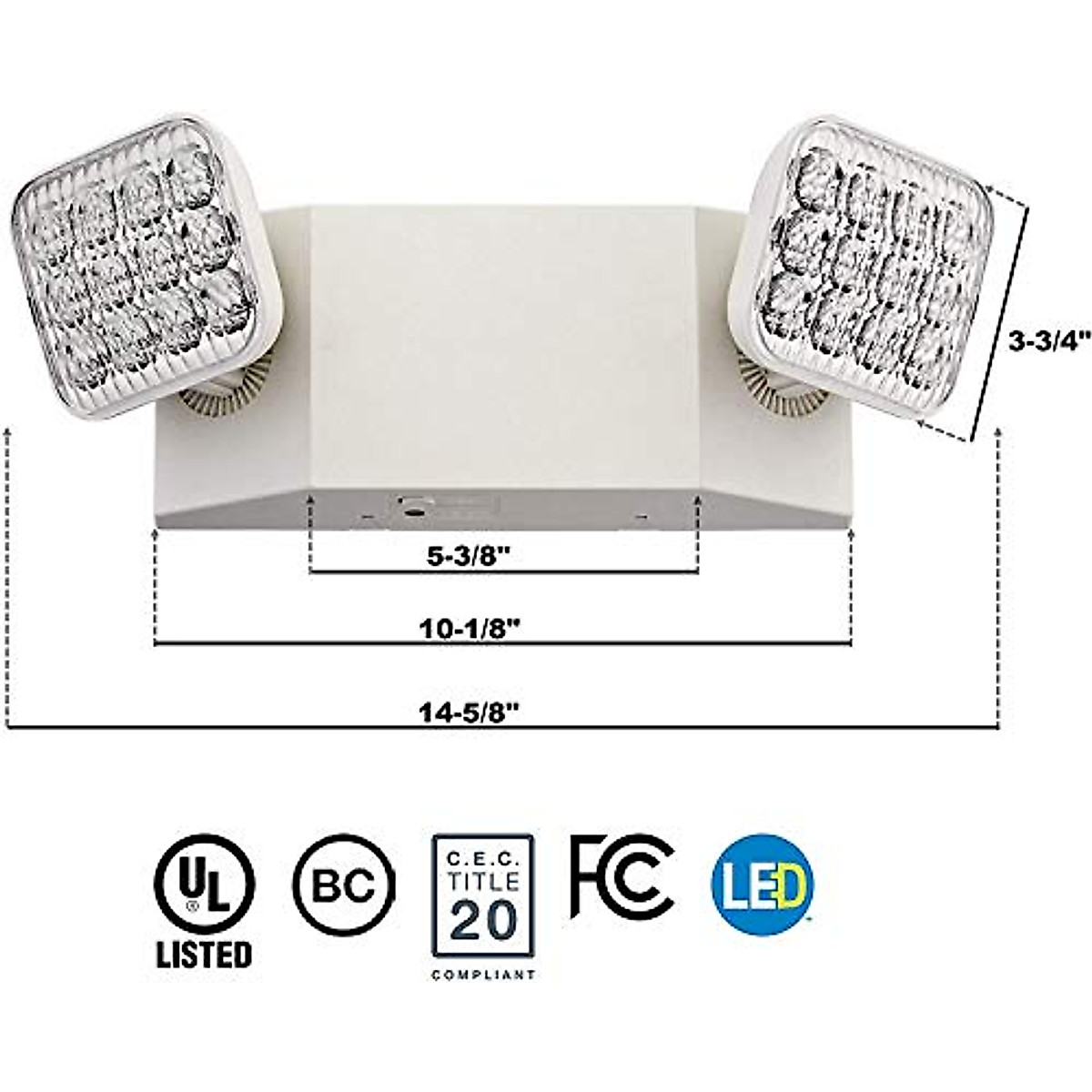 Litufine LED Emergency Lighting Fixtures with 2 LED Heads, Commercial Emergency Light with Battery Backup, UL 924 and CEC Qualified, 120-277 Voltage (1-Pack)