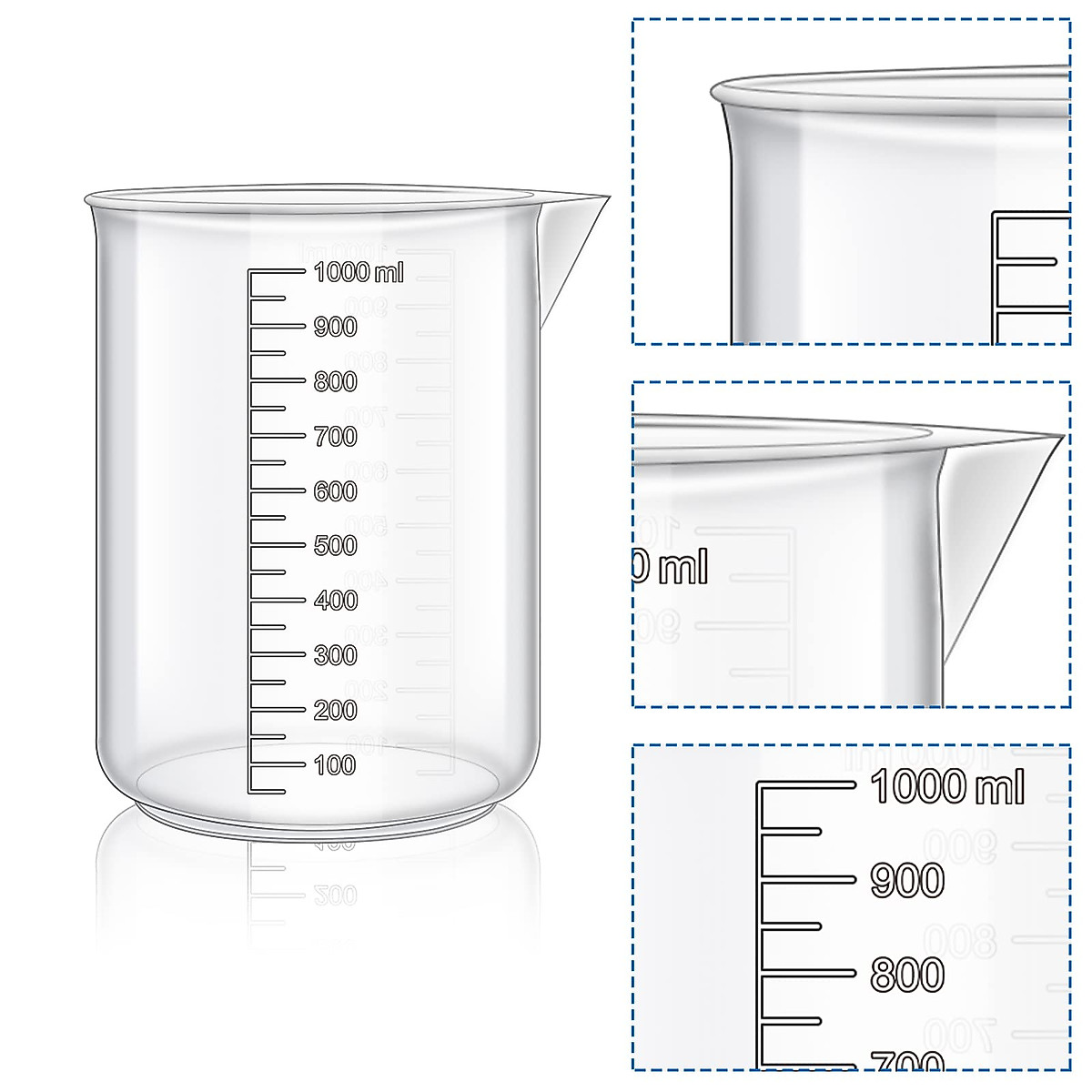 23Pcs Plastic Graduated Cylinders Beakers Set- 6 Clear Plastic Graduated Cylinders 25/50/100/250/500/1000ml, 4 Plastic Beakers 10/25/50/100ml with 8 Plastic Droppers and 5 Stirring Rod
