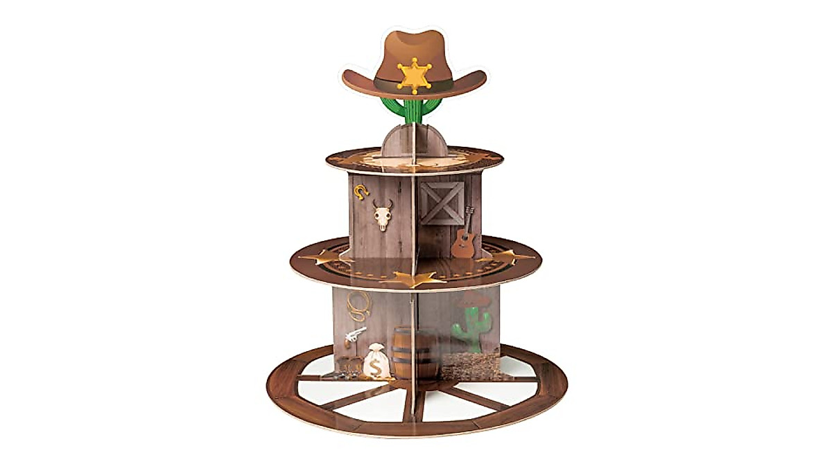 Haooryx Western Cowboy Party Cupcake Stand 3-Tier Dessert Display