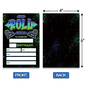 vohiro 20 Roller Skate Birthday Invitations Cards with Envelopes 4"x6" - Roller Skate Party Invitations, Decorations, Favors for Boys Girls Kids Teens. (Neon 033)