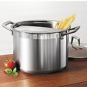 Tramontina Lock & Drain Pasta Cooker Pot with Strainer Lid 18/8 Stainless Steel 8 Qt, 80120/509DS